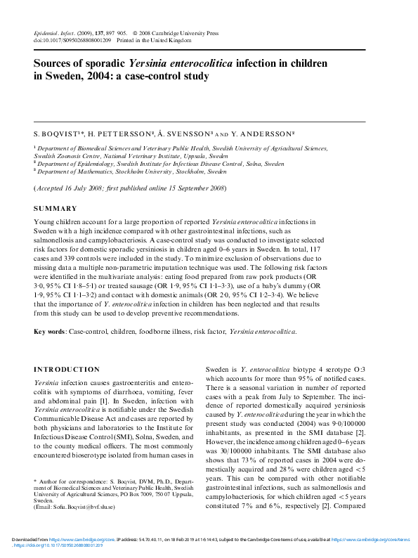 (PDF) Sources of sporadic Yersinia enterocolitica infection in children ...