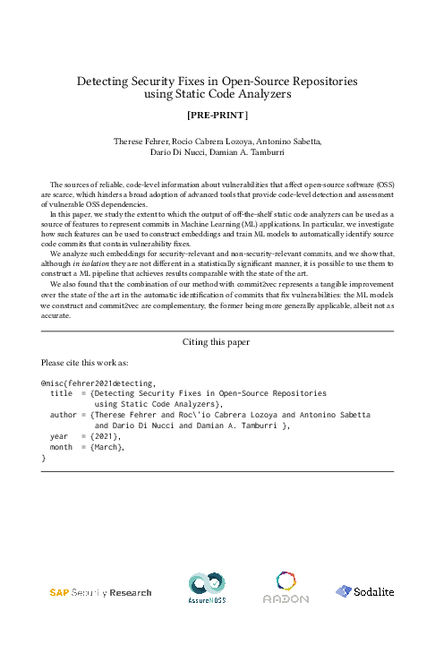 Pdf Detecting Security Fixes In Open Source Repositories Using Static