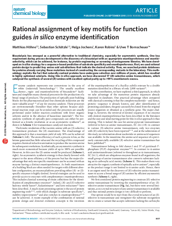 Pdf Rational Assignment Of Key Motifs For Function Guides In Silico