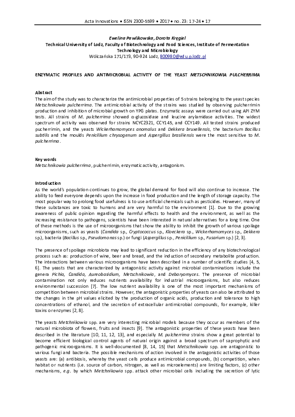(PDF) Enzymatic profiles and antimicrobial activity of the yeast ...
