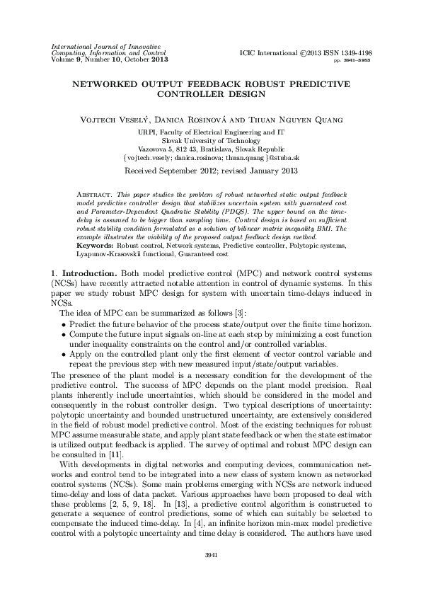 Pdf Networked Output Feedback Robust Predictive Controller Design