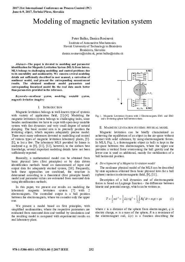(PDF) Modeling of magnetic levitation system