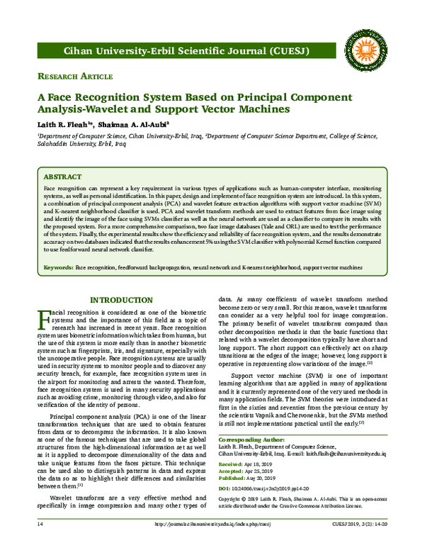 Pdf A Face Recognition System Based On Principal Component Analysis