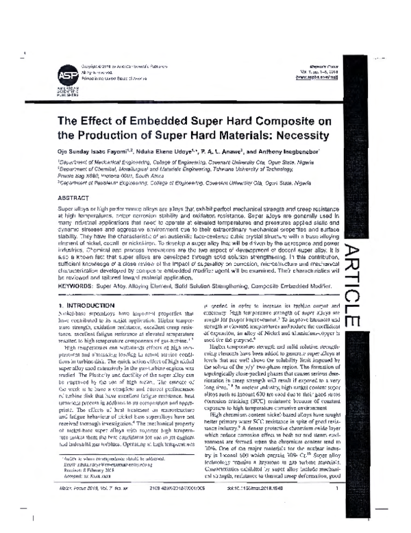 (PDF) The Effect Of Embedded Super Hard Composite On The Production Of ...