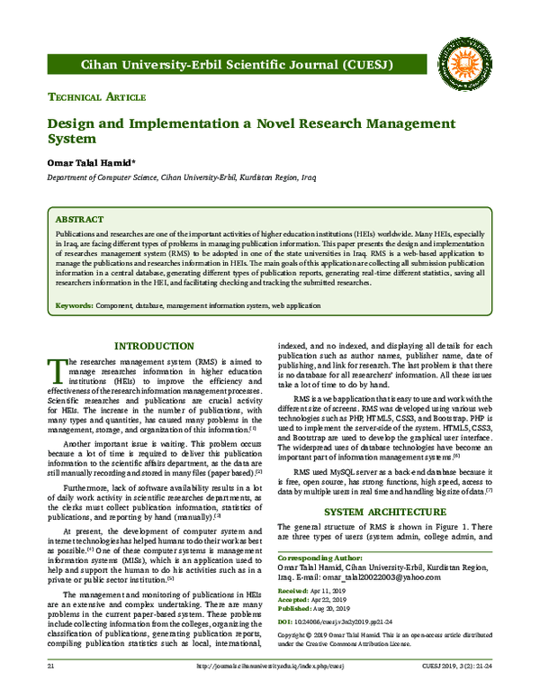 (PDF) Design and Implementation a Novel Research Management System