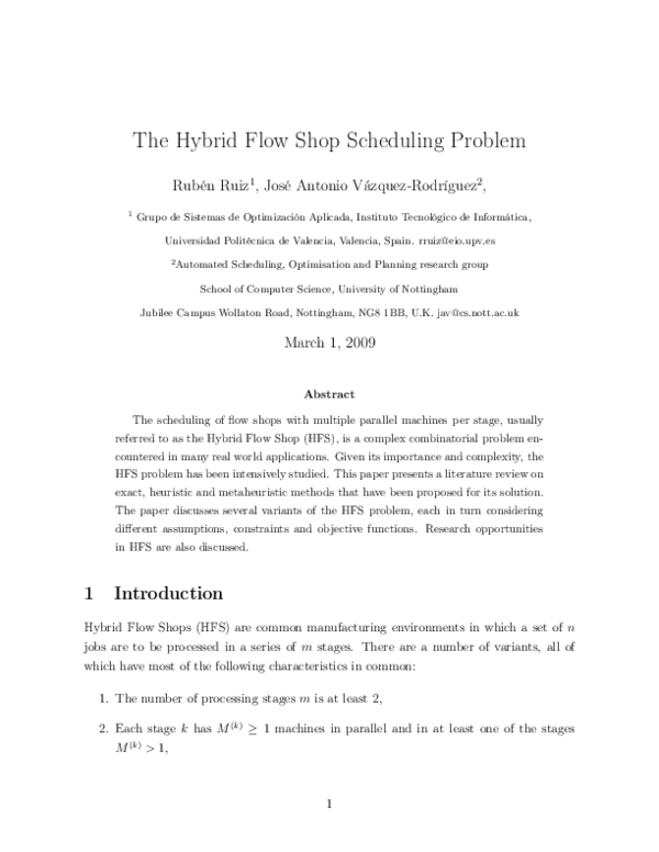 (PDF) The hybrid flow shop scheduling problem