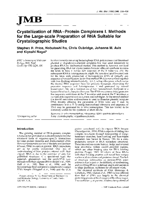 (PDF) Crystallization of RNA-protein complexes I. Methods for the large ...