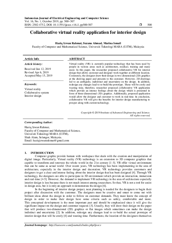 (PDF) Collaborative virtual reality application for interior design