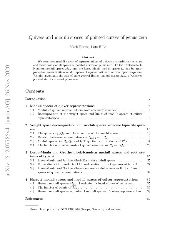 (PDF) Quivers and moduli spaces of pointed curves of genus zero