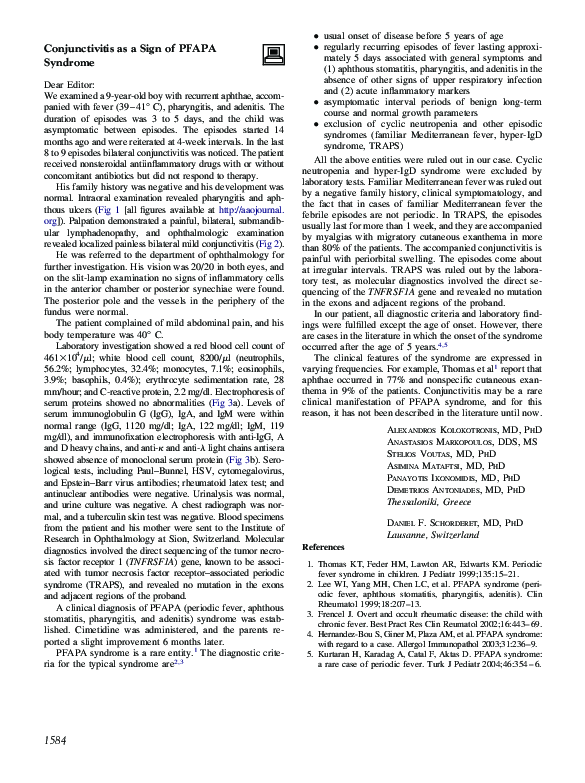 (PDF) Conjunctivitis as a Sign of PFAPA Syndrome