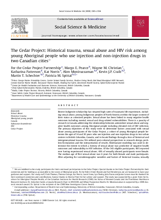 (PDF) The Cedar Project: Historical trauma, sexual abuse and HIV risk ...