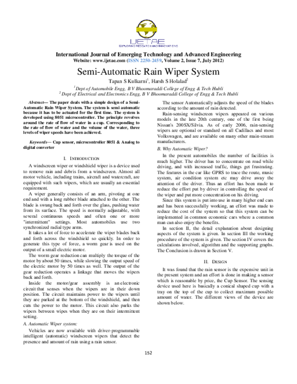 (PDF) Semi-Automatic Rain Wiper System