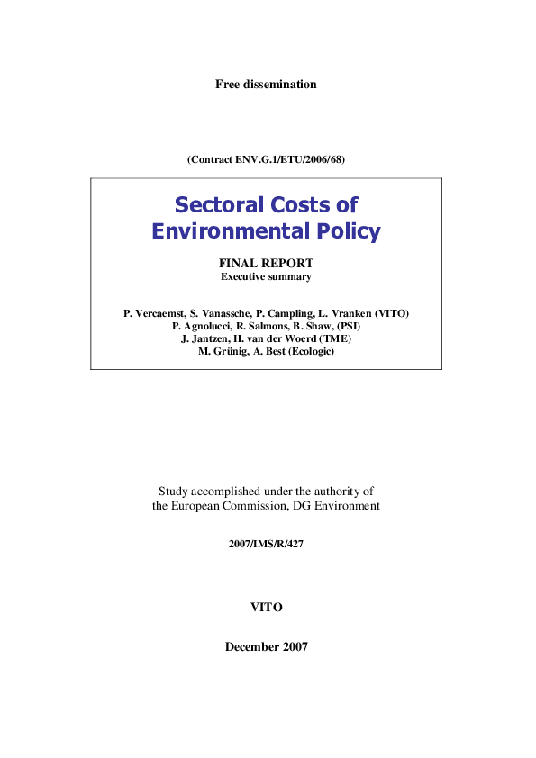 (PDF) Sectoral Costs of Environmental Policy. Final Report