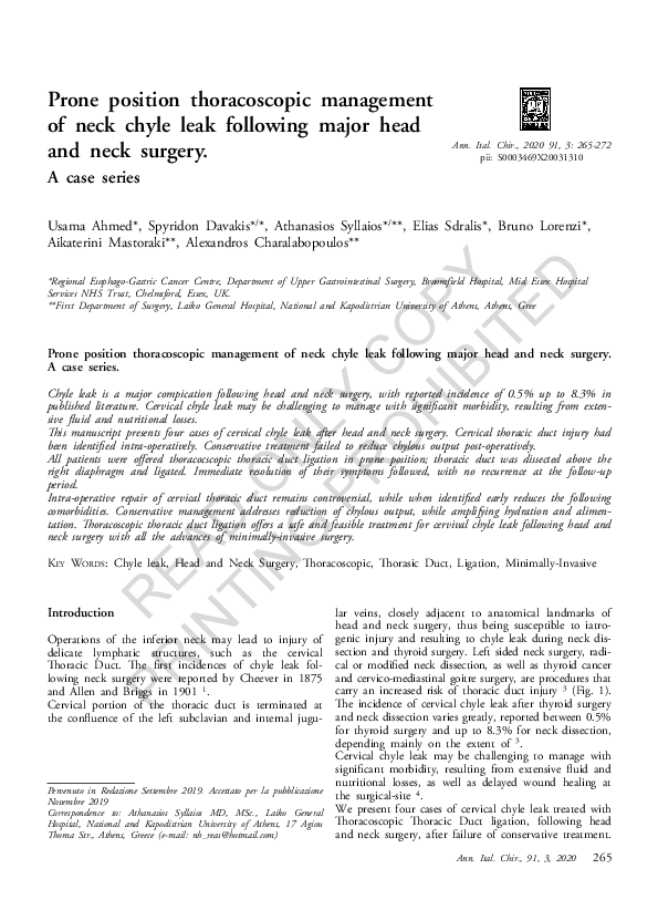 (PDF) Prone position thoracoscopic management of neck chyle leak ...
