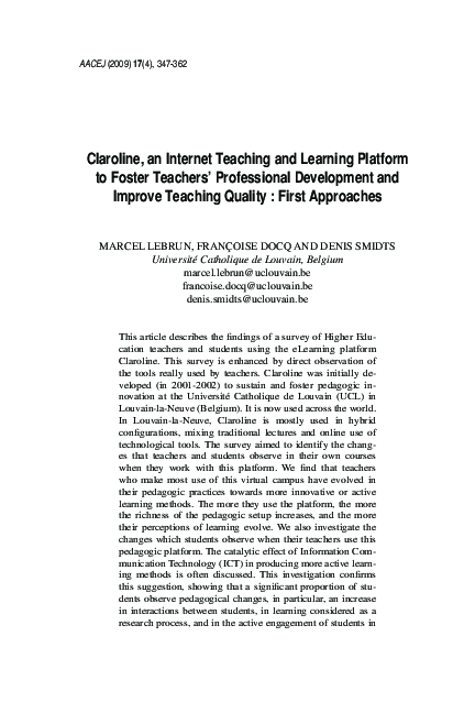 (PDF) Claroline, an Internet Teaching and Learning Platform to Foster ...