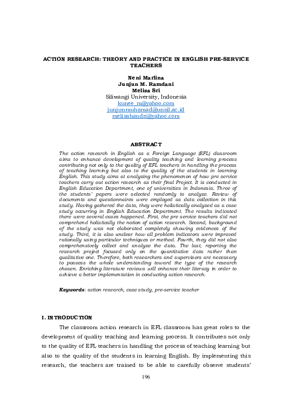 (PDF) Action Research: Theory and Practice in English Pre-Service Teachers