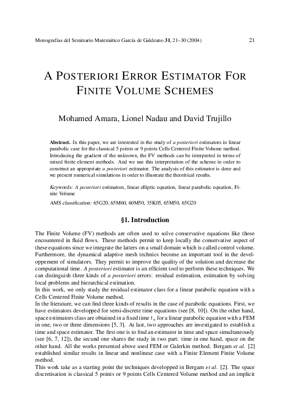 Pdf A Posteriori Error Estimator For Finite Volume Schemes