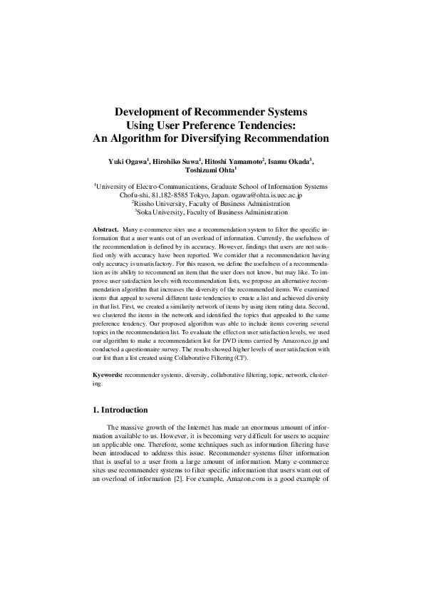 (PDF) Development of Recommender Systems Using User Preference Tendencies: An Algorithm for ...