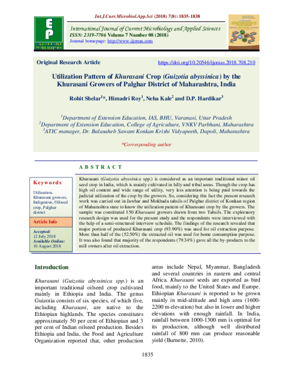 (PDF) Utilization Pattern of Khurasani Crop (Guizotia abyssinica) by ...