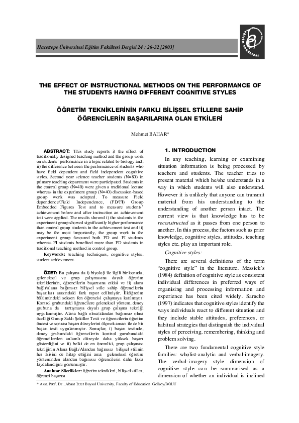 (PDF) The effect of instructional methods on the performance of the ...