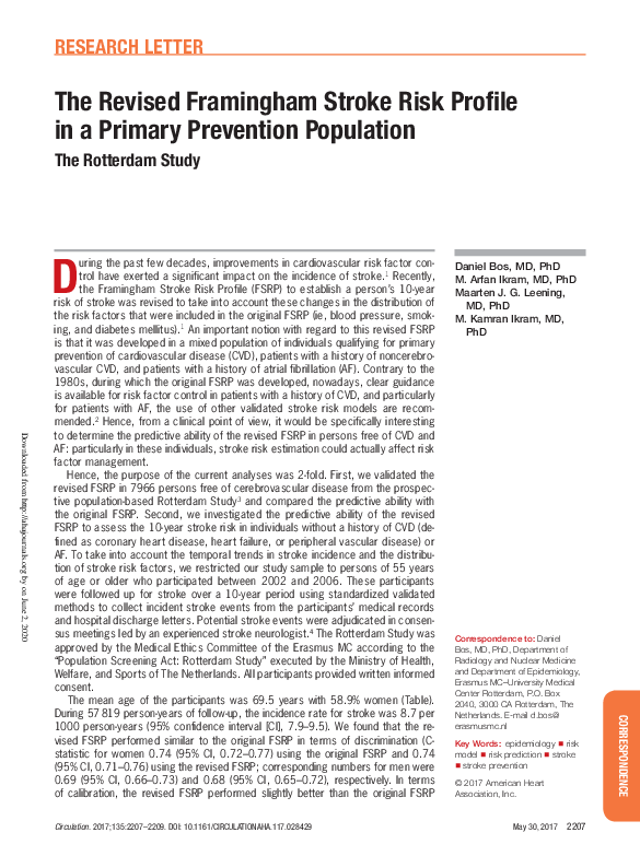 (PDF) The Revised Framingham Stroke Risk Profile in a Primary ...
