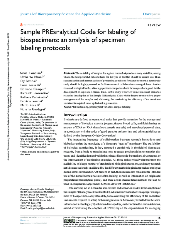 (PDF) Sample PREanalytical Code for labeling of biospecimens: an ...