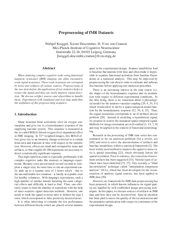 (PDF) Preprocessing of fMR datasets