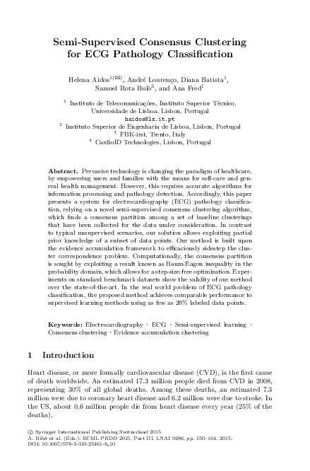 (PDF) Semi-Supervised Consensus Clustering for ECG Pathology Classification