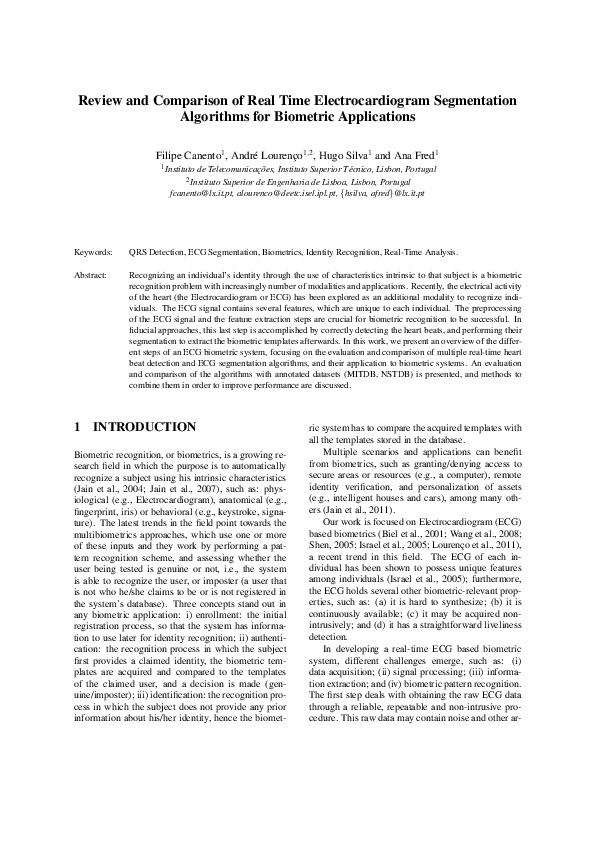 Pdf Review And Comparison Of Real Time Electrocardiogram Segmentation Algorithms For Biometric