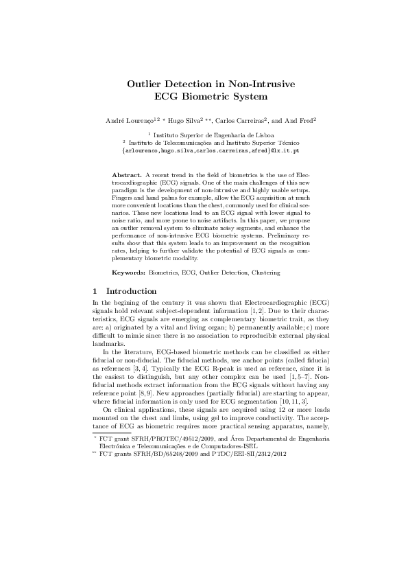 Pdf Outlier Detection In Non Intrusive Ecg Biometric System