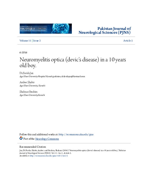 (PDF) Neuromyelitis optica (devic’s disease) in a 10 years old boy