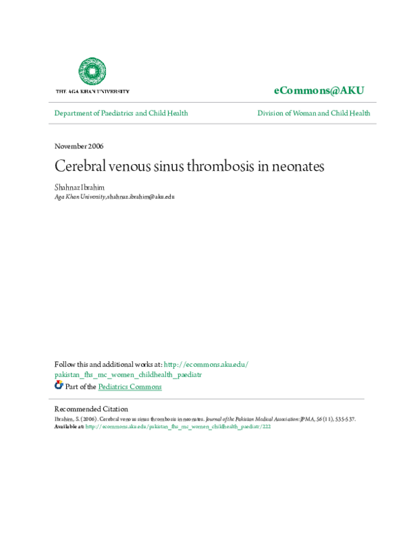 (PDF) Neonatal Cerebral Venous Sinus Thrombosis