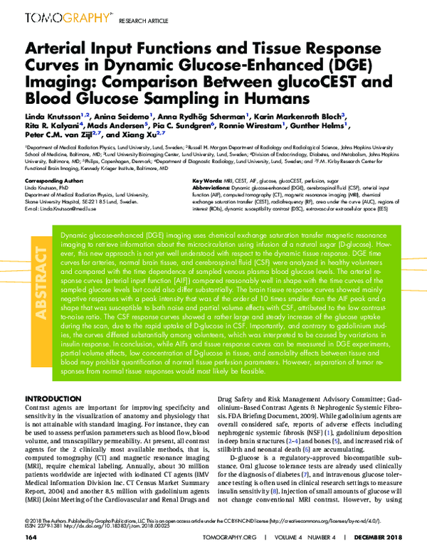 Pdf Arterial Input Functions And Tissue Response Curves In Dynamic