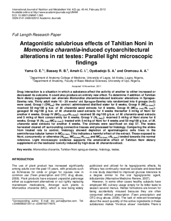 (PDF) Antagonistic salubrious effects of Tahitian Noni in Momordica ...