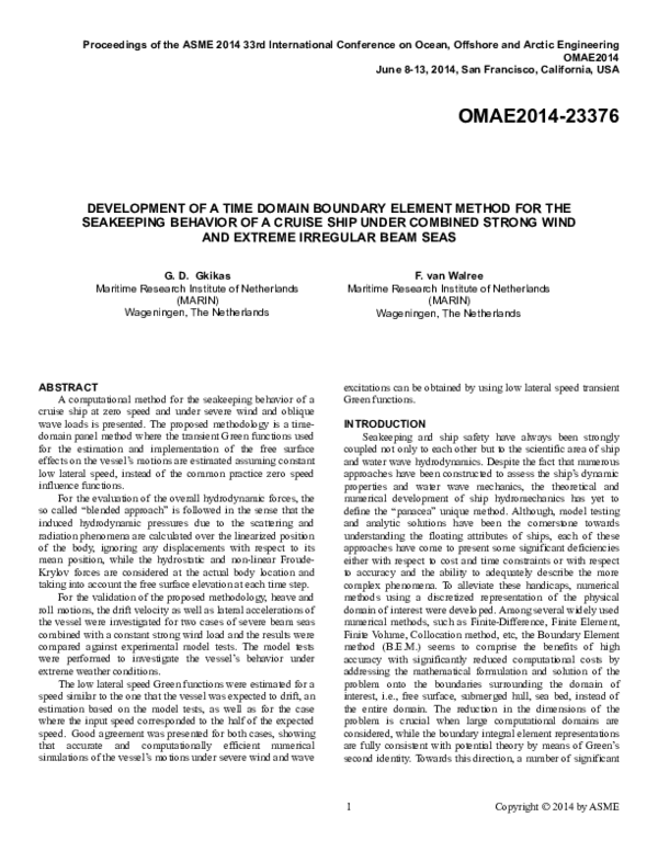 (PDF) Development of a Time Domain Boundary Element Method for the Seakeeping Behavior of a ...