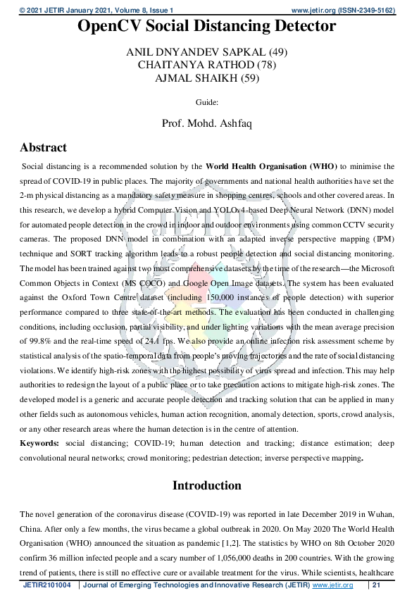 (PDF) OpenCV Social Distancing Detector