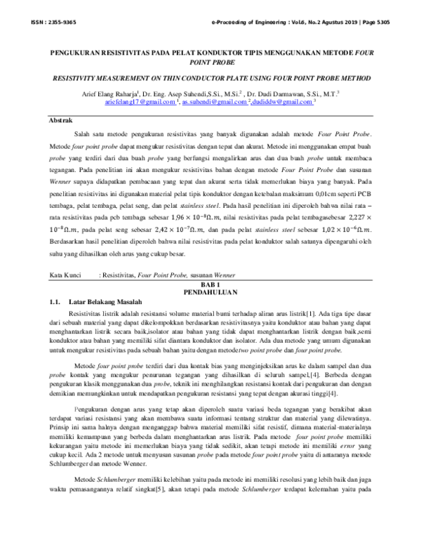 (PDF) Pengukuran Resistivitas Pada Pelat Konduktor Tipis Menggunakan ...