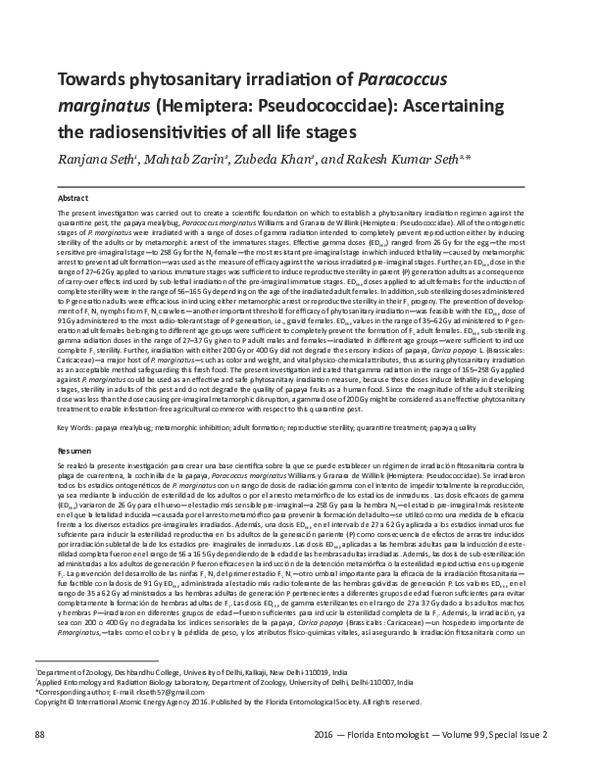 (PDF) Towards phytosanitary irradiation of Paracoccus marginatus ...