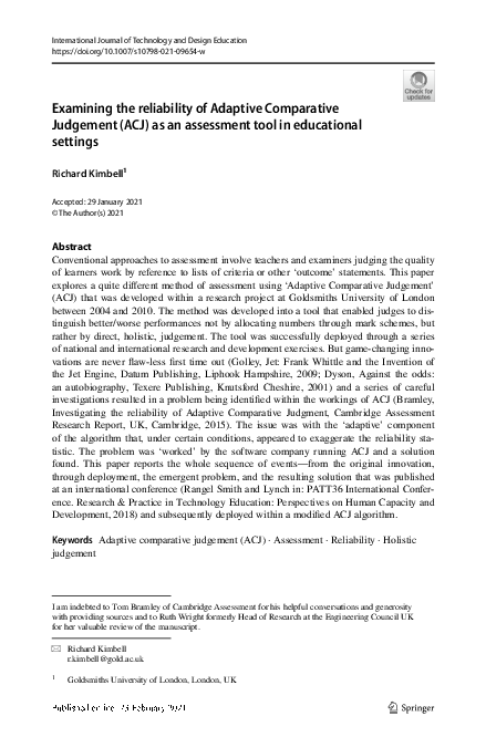(PDF) Examining the reliability of Adaptive Comparative Judgement (ACJ) as an assessment tool in ...