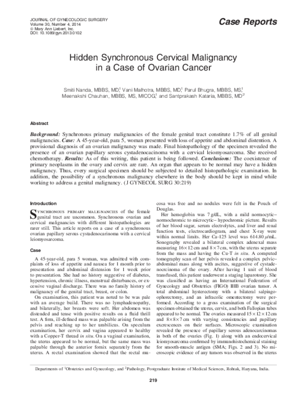 (PDF) Hidden Synchronous Cervical Malignancy in a Case of Ovarian ...
