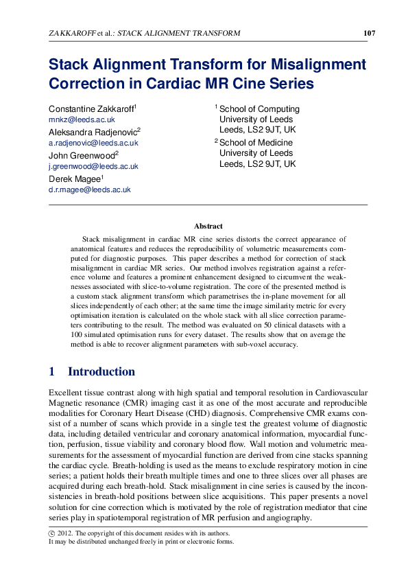 Pdf Stack Alignment Transform For Misalignment Correction In Cardiac