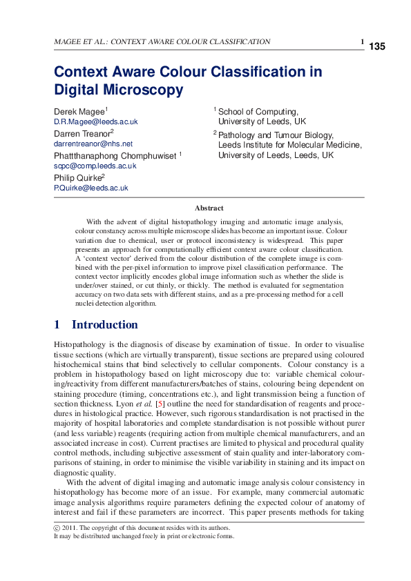 (PDF) Context Aware Colour Classification in Digital Microscopy (PDF) Context Aware Colour Classification in Digital Microscopy