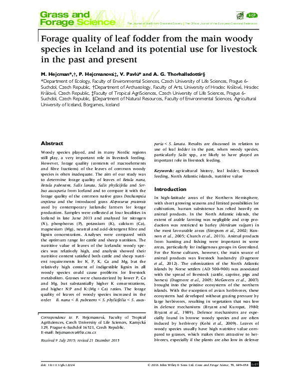 (PDF) Forage quality of leaf fodder from the main woody species in ...