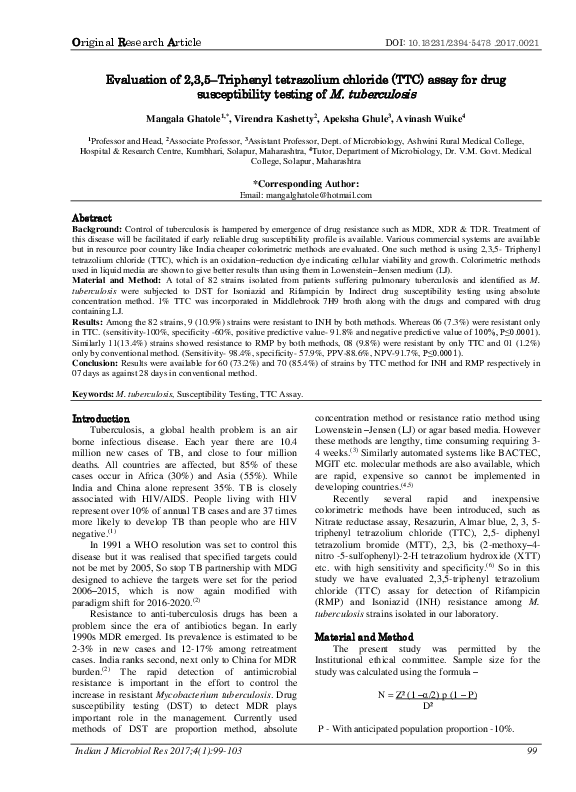 (PDF) Evaluation of 2,3,5–Triphenyl tetrazolium chloride (TTC) assay ...