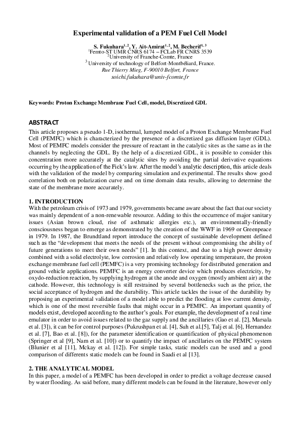 (PDF) Experimental validation of a PEM Fuel Cell Model