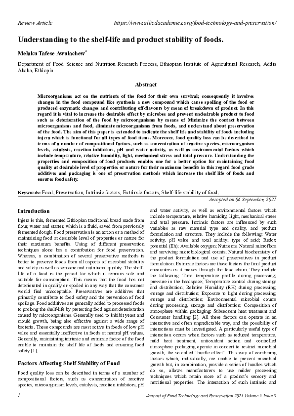 (PDF) Understanding to the shelf-life and product stability of foods
