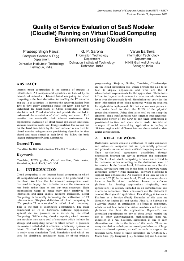 Pdf Quality Of Service Evaluation Of Saas Modeler Cloudlet Running On Virtual Cloud