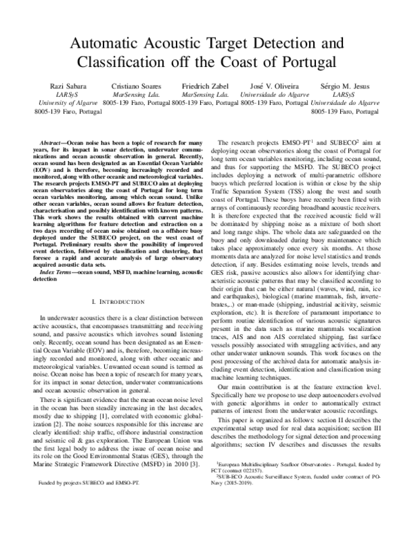 (PDF) Automatic Acoustic Target Detection and Classification off the ...
