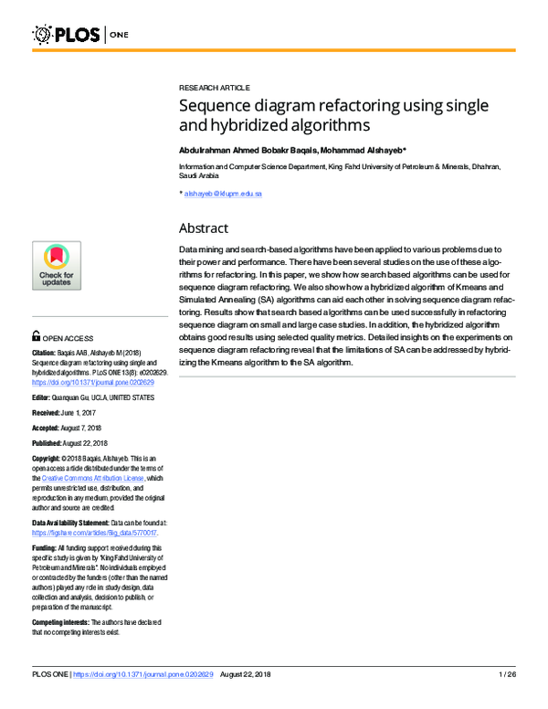 Pdf Sequence Diagram Refactoring Using Single And Hybridized Algorithms