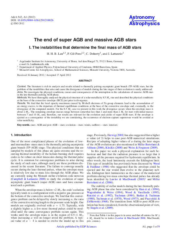 (PDF) The end of super AGB and massive AGB stars